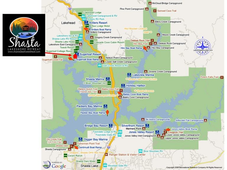 Shasta Lake Map Near Our Homes | Shasta Lake Cabins