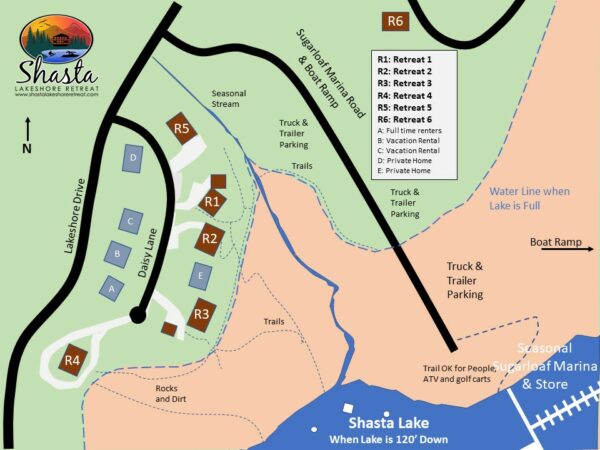 Shasta Lake Map - Three Versions Available - Ramps, Marinas, Rentals