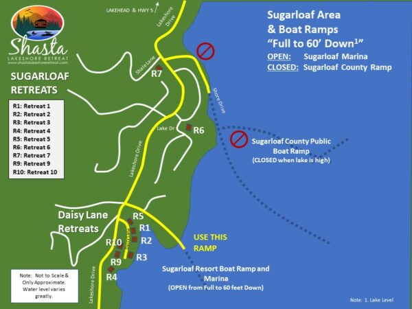 Shasta Lake Maps - Multiple Versions - Ramps, Marinas, Rentals