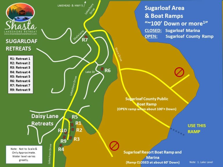 Shasta Lake Maps - Multiple Versions - Ramps, Marinas, Rentals