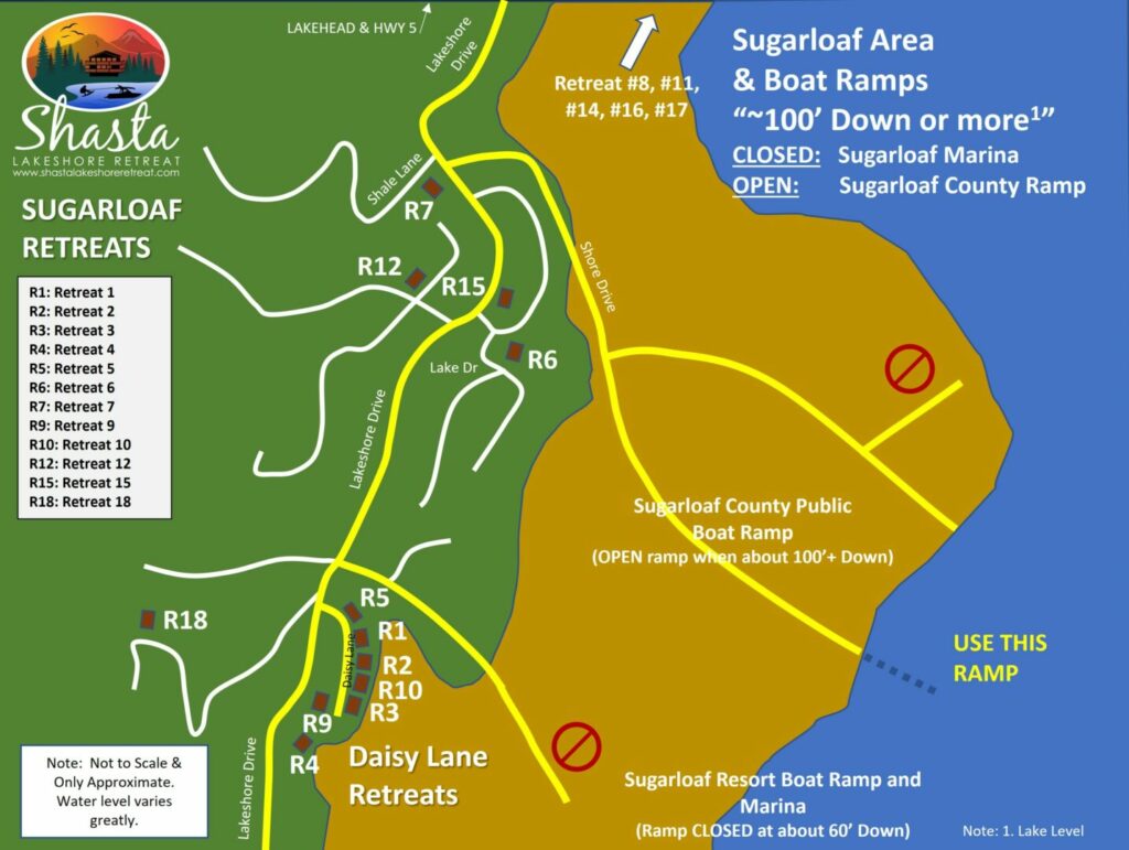 Shasta Lake Map - Multiple Versions - Ramps, Marinas, Rentals